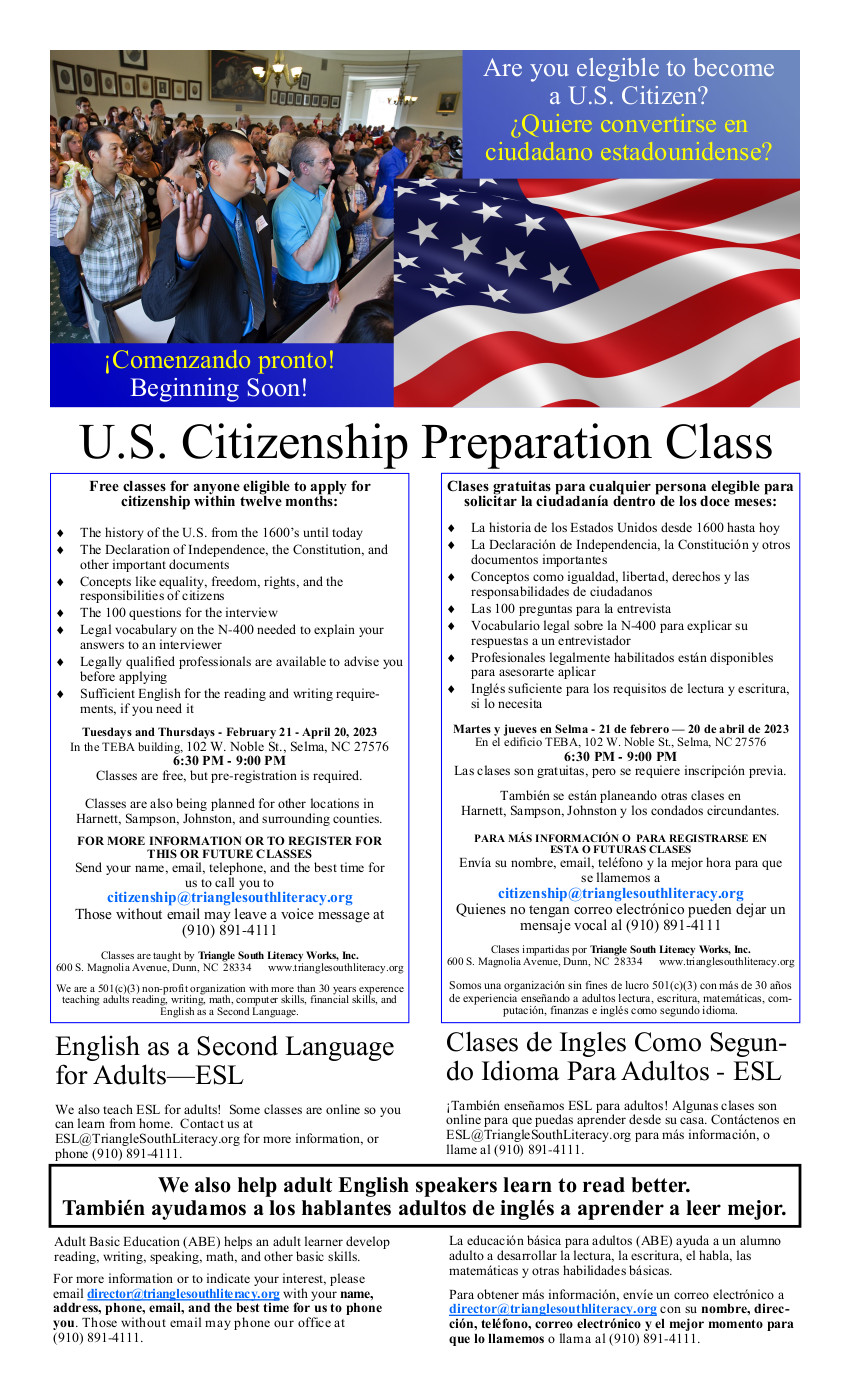 U.S. Citizenship Preparation – TSLW – Triangle South Literacy Works, Inc.